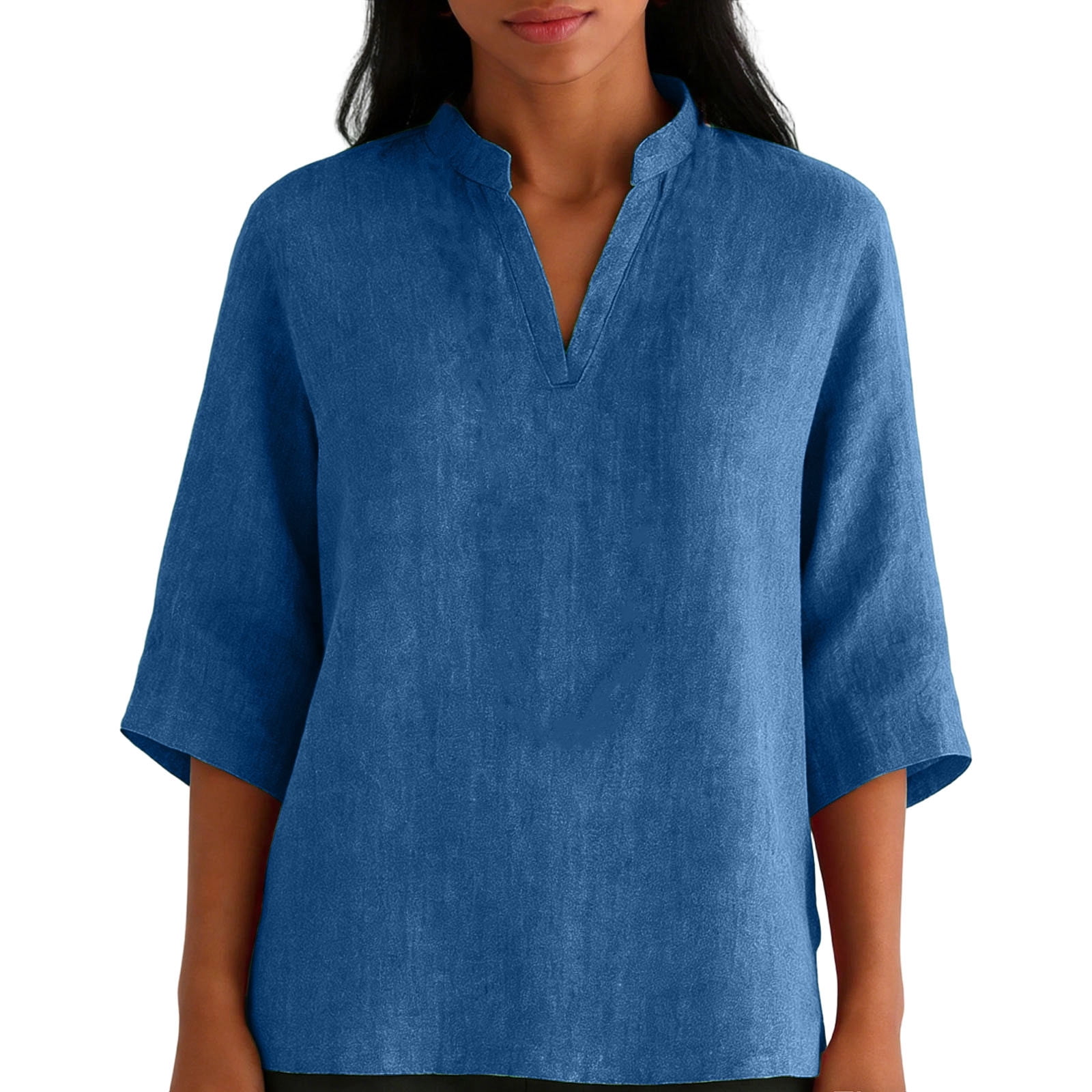 biudgviw 3/4 Length Sleeve Womens Tops V Neck Loose Fit Blouse Fall ...