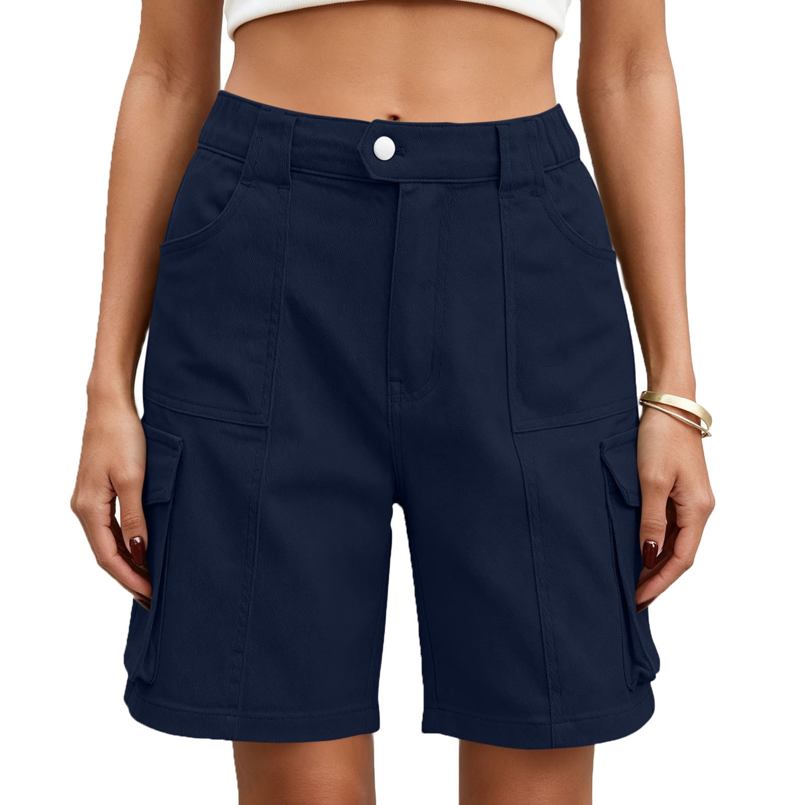 biudgviw Bermuda Cargo Shorts for Women Button Waist Knee Length Shorts ...