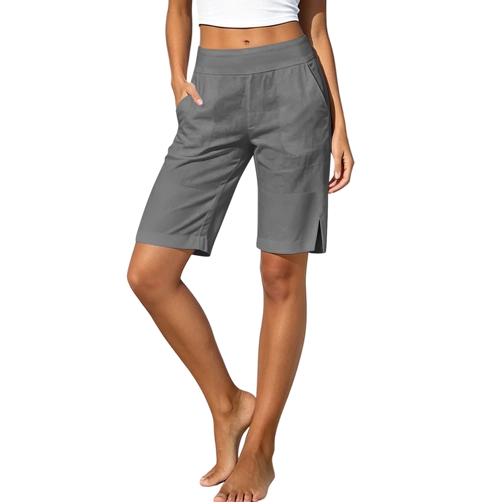 biudgviw Bermuda Shorts for Women Comfy Elastic Waist Pull On Shorts ...