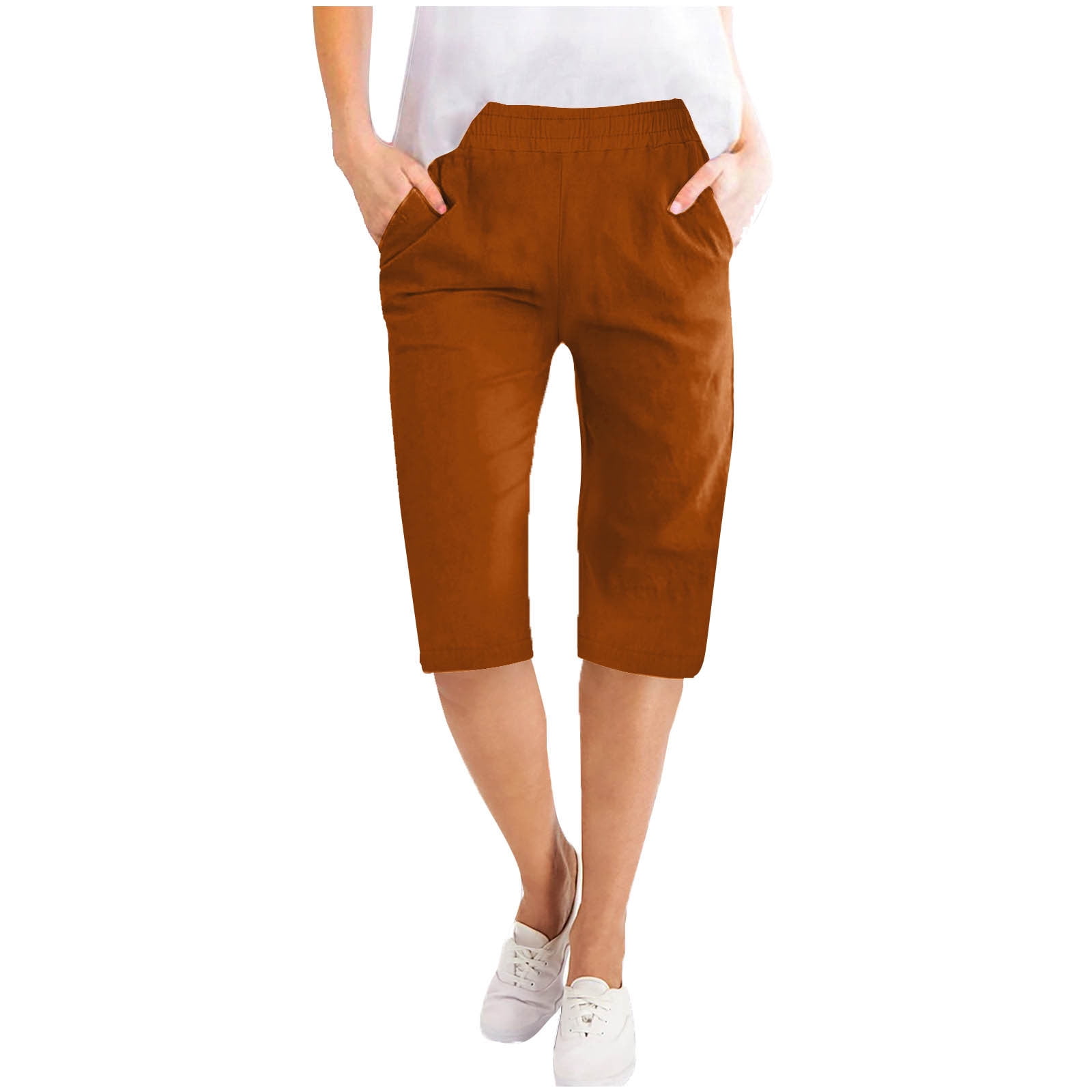 biudgviw Bermuda Shorts for Women Cotton Linen Straight Leg Knee-Length ...