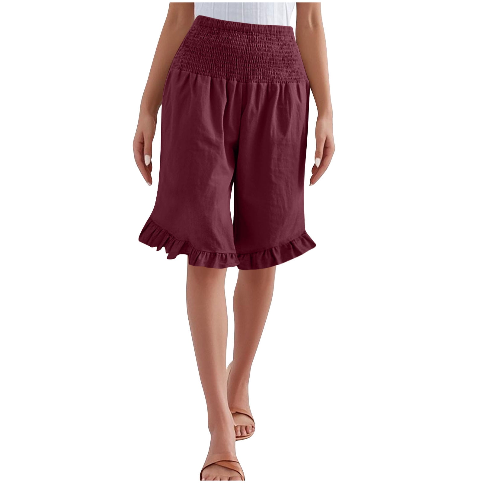 biudgviw Bermuda Shorts for Women Ruffle Hem Boho Knee Length Shorts ...