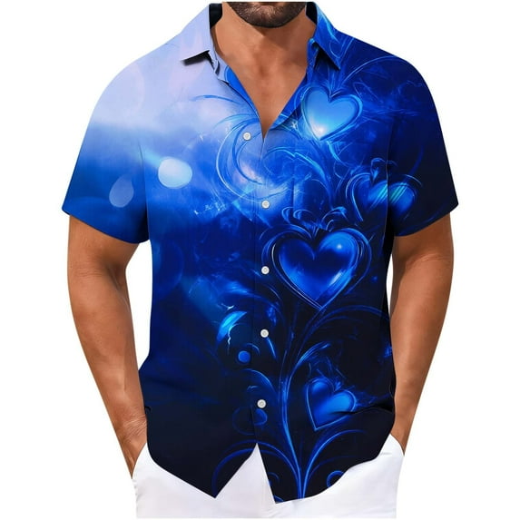 biudgviw Big and Tall Valentine Shirt for Men Heart Print Hawaiian ...