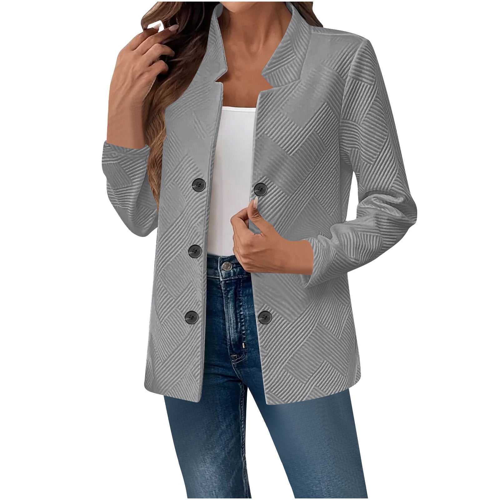 biudgviw Blazers for Women Notch Neck Long Sleeve Dressy Jackets Button ...