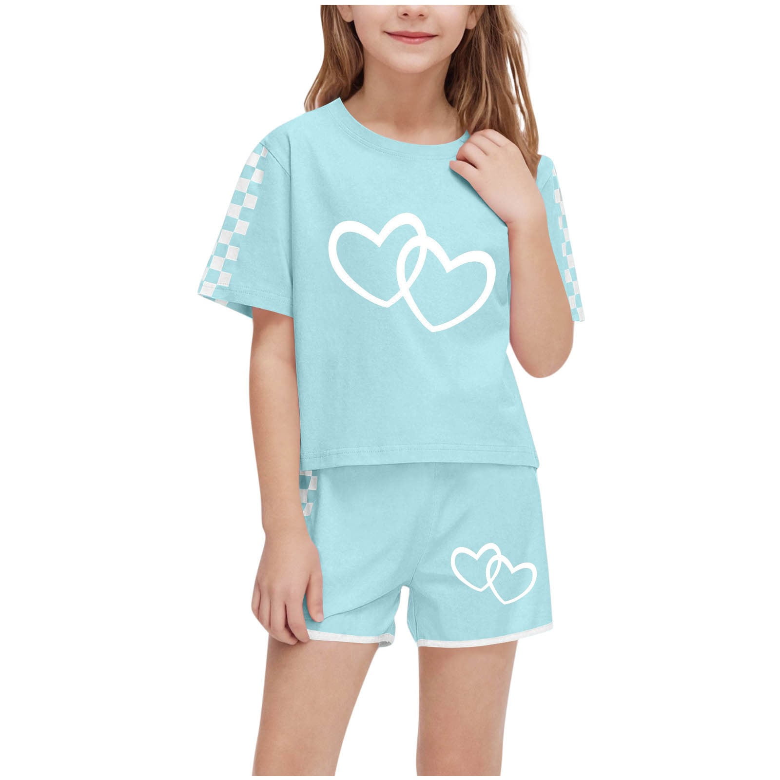 biudgviw Boys Girls Summer Outfits Children Heart Print Crewneck Short ...