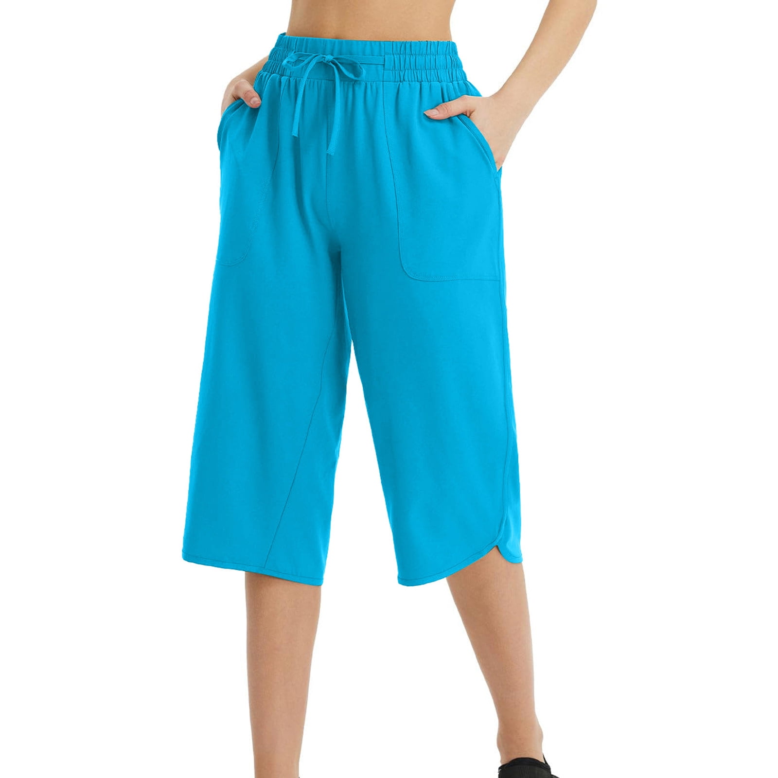 biudgviw Capri Pants for Women Drawstring Waist Wide Straight Leg ...
