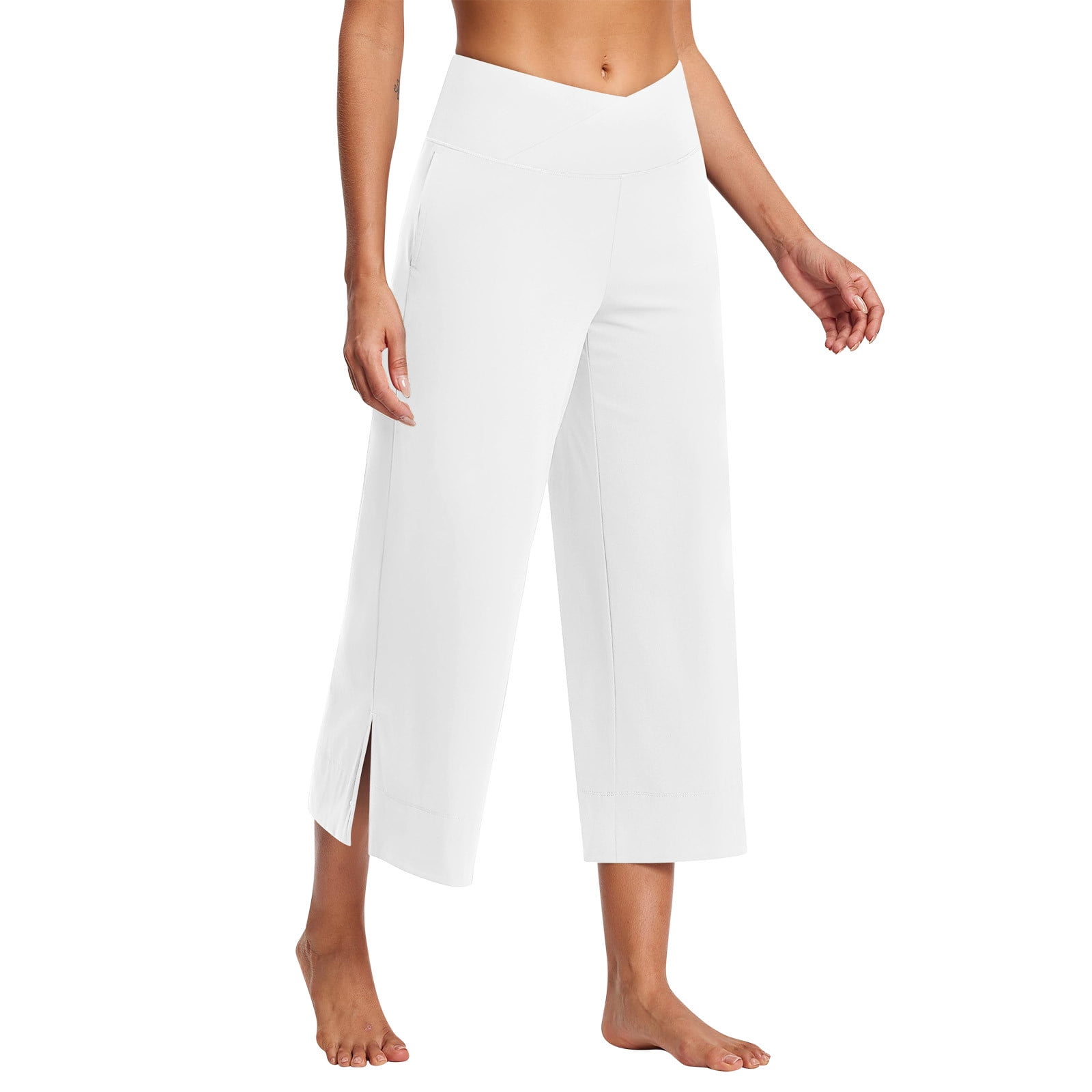 biudgviw Capri Pants for Women Wide Leg Yoga Capris Crossover High ...