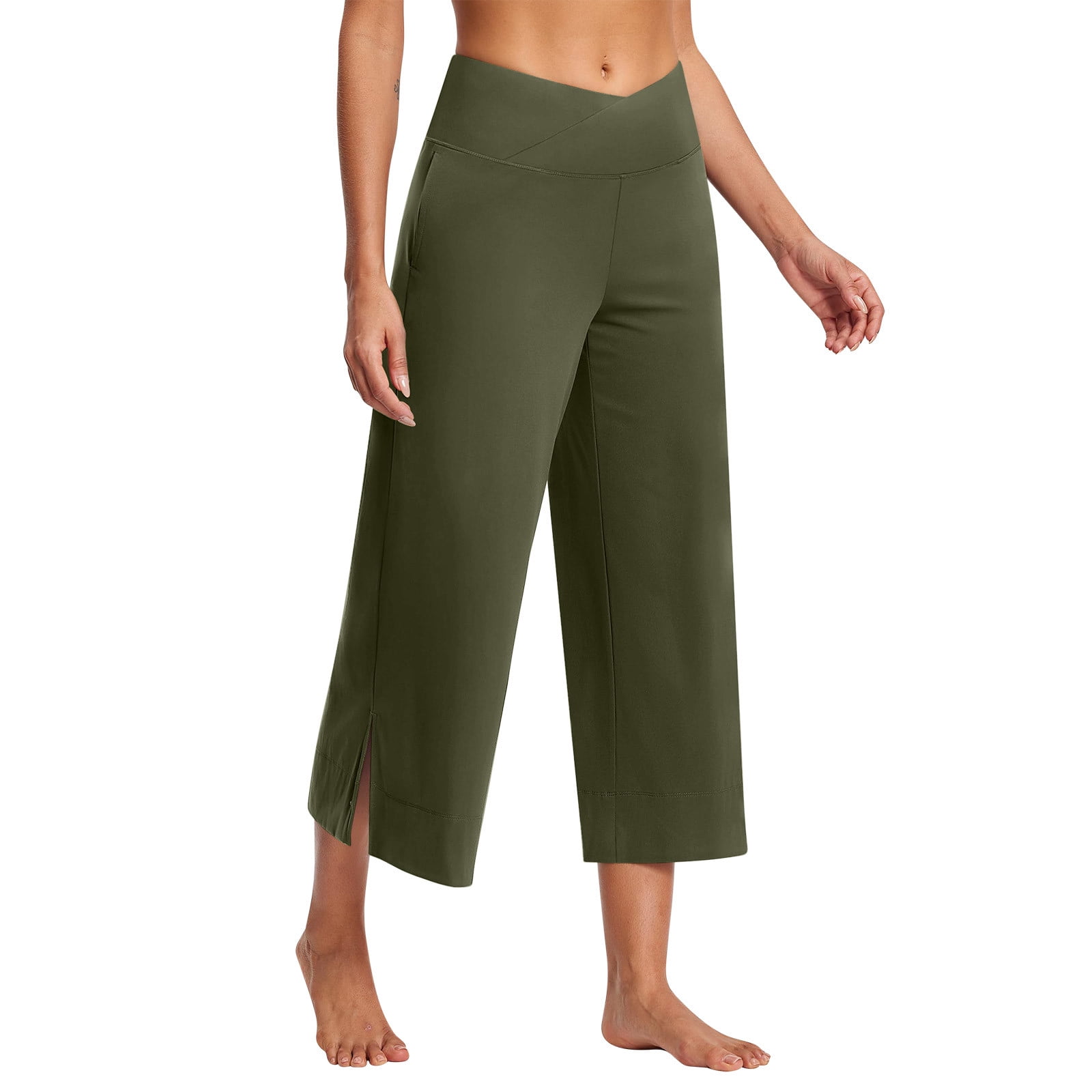 biudgviw Capri Pants for Women Wide Leg Yoga Capris Crossover High ...