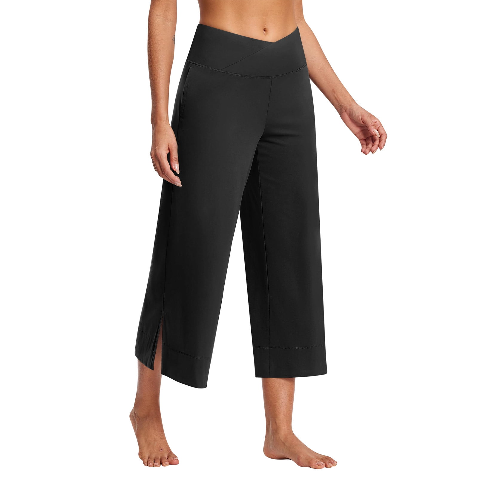 biudgviw Capri Pants for Women Wide Leg Yoga Capris Crossover High ...