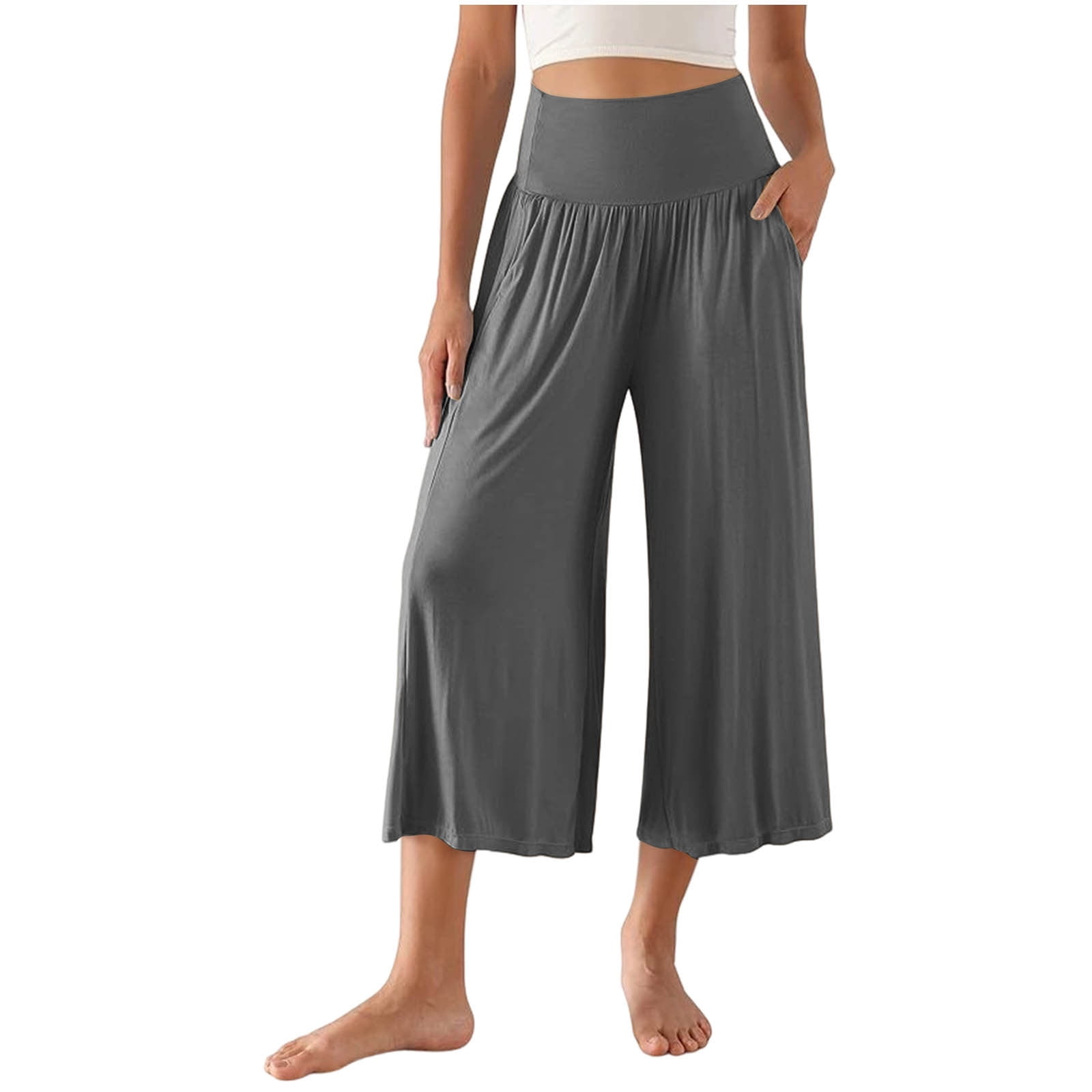 biudgviw Capris for Women with Pockets High Waist Pull On Pajama Pants ...