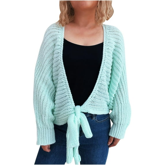 biudgviw Cardigans for Women Long Sleeve V Neck Tie Front Sweaters ...