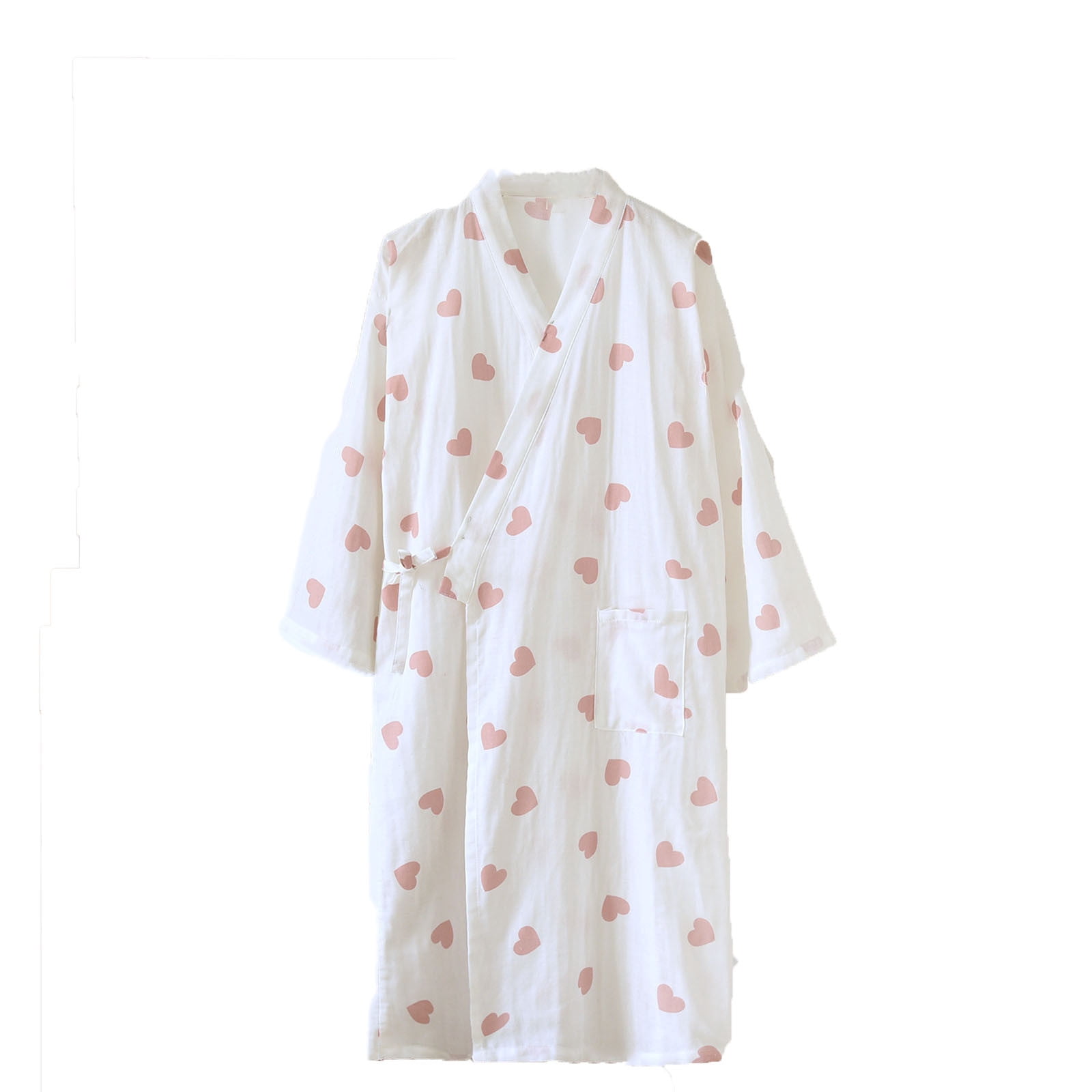 biudgviw Cotton Bathrobes for Women Heart Print Long Sleeve Nightgowns ...