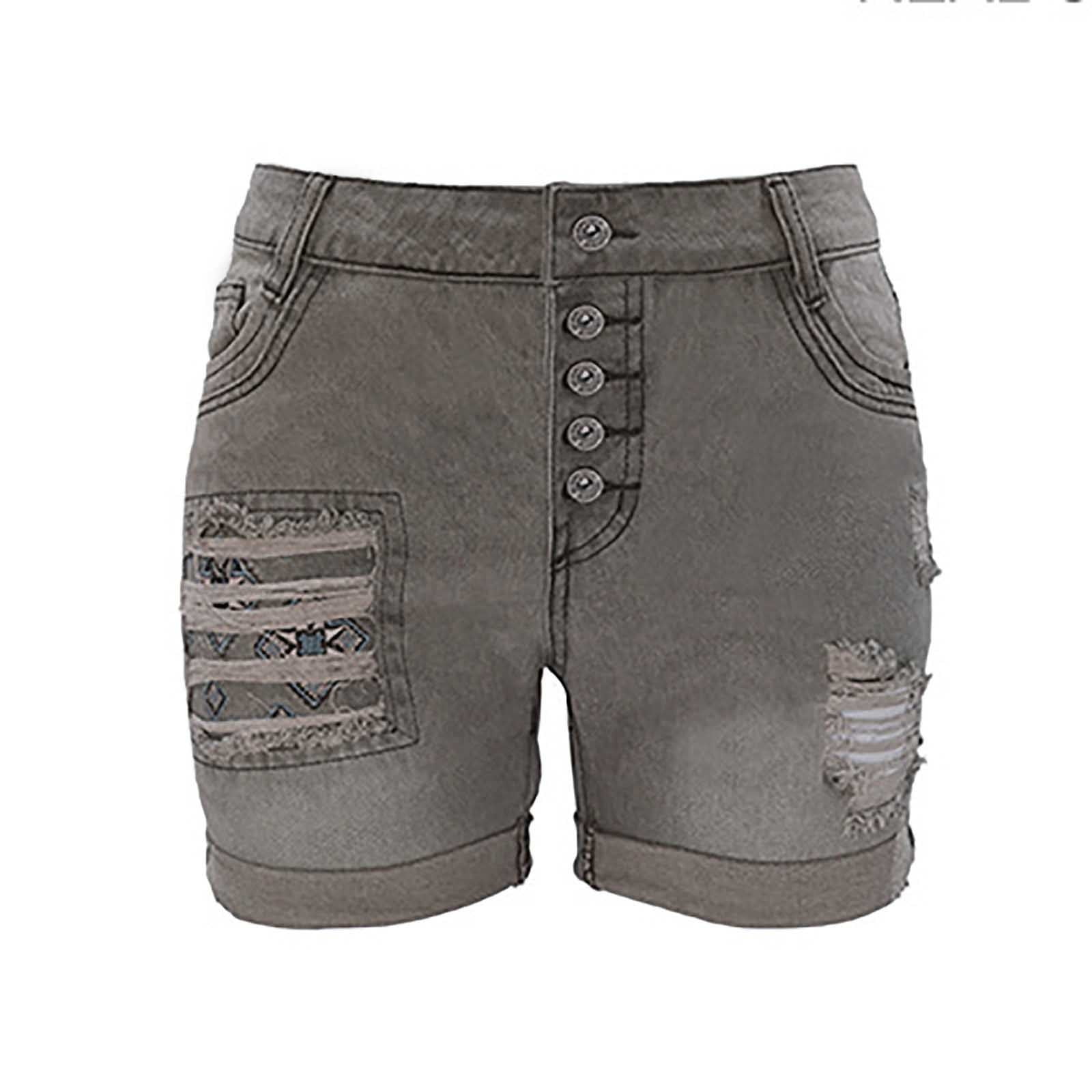 biudgviw Denim Shorts for Women Mid-Low Rise Ripped Stretch Plus Size ...