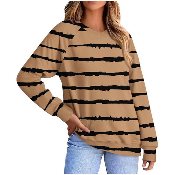 biudgviw Fall Sweatshirts for Women Color Block Fashion V Neck Long ...
