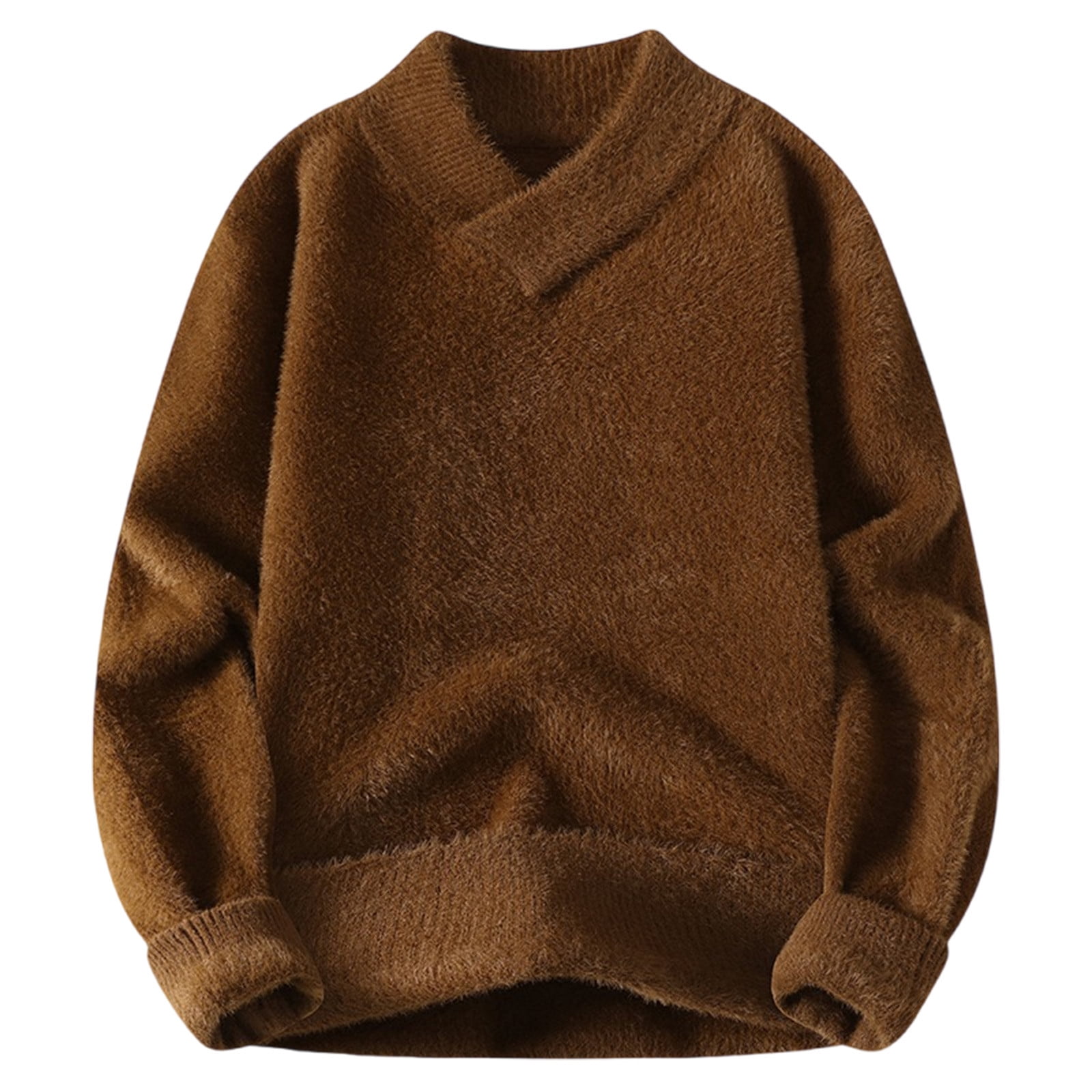 biudgviw Fuzzy Sweaters for Men Warm V Neck Solid Color Knitted ...