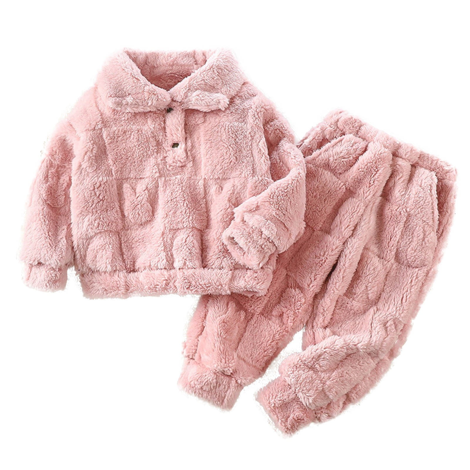biudgviw Girls Childrens Fuzzy Sets Comfy Long Sleeve Collared Warm ...