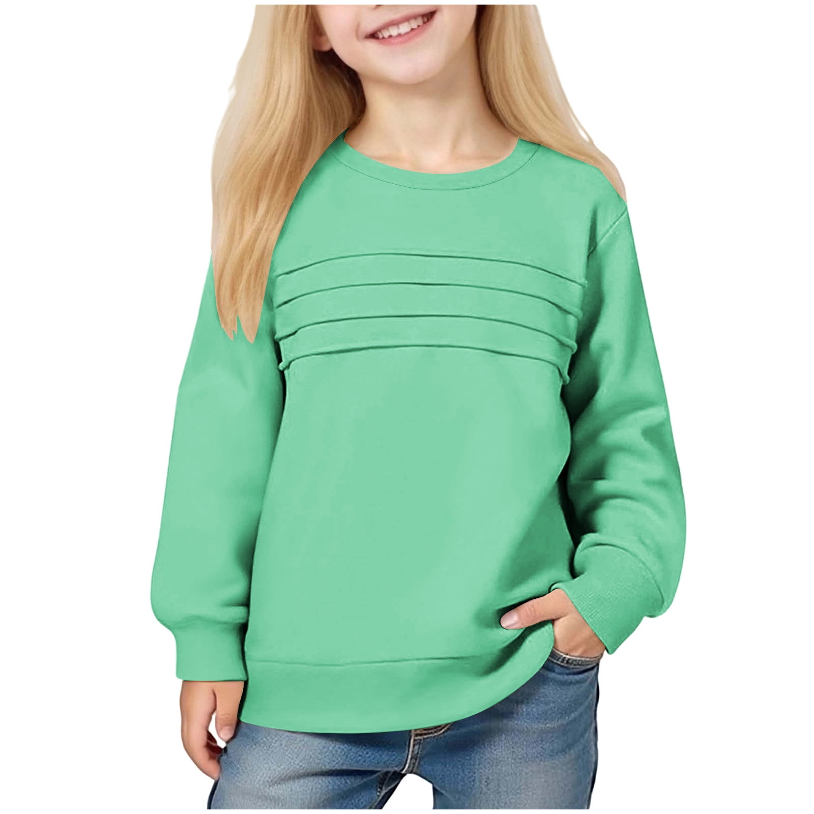biudgviw Girls Crew Neck Sweatshirts Toddler Pleated Long Sleeve Shirts ...