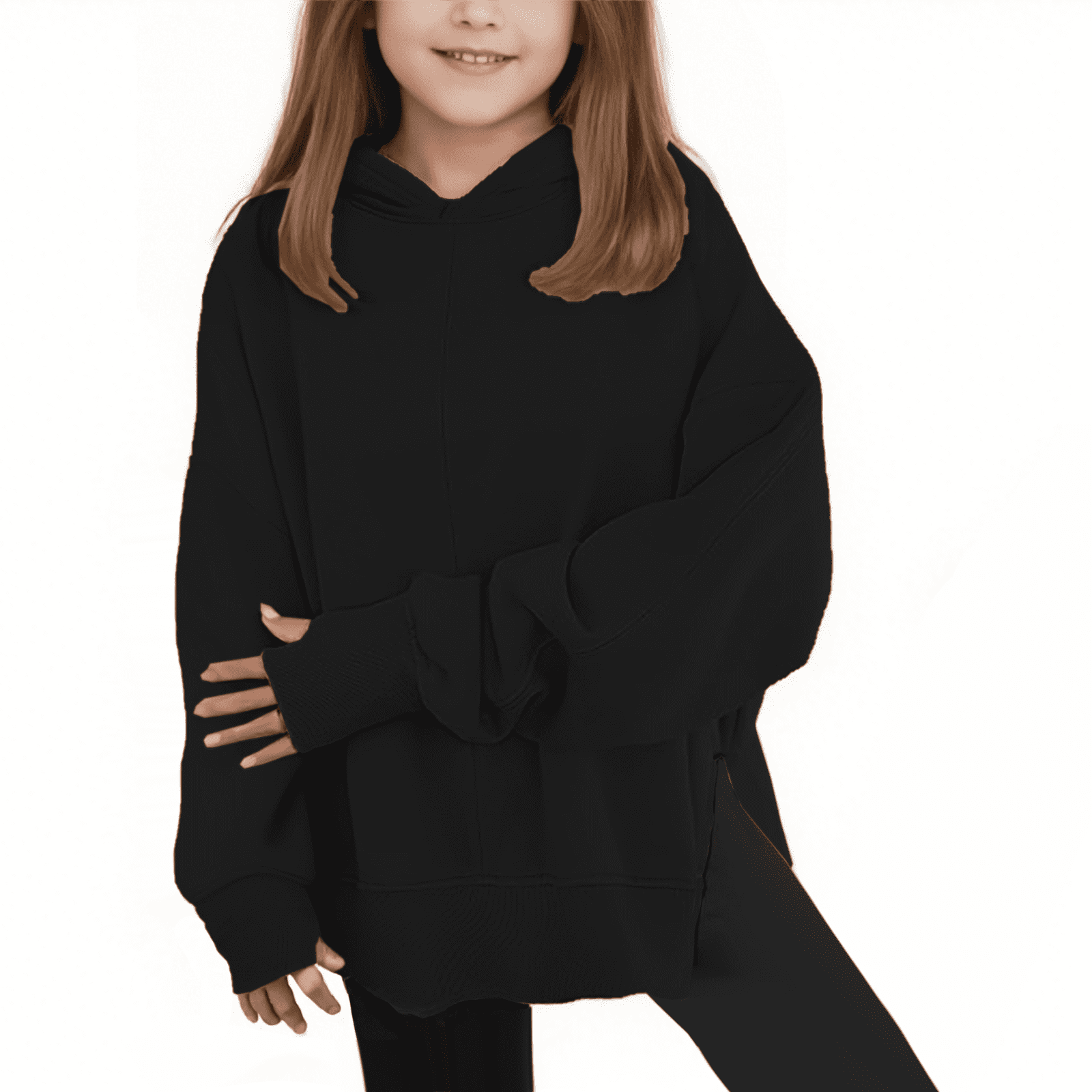 biudgviw Girls Hoodies Side Split Long Sleeve Cute Sweatshirt Casual ...