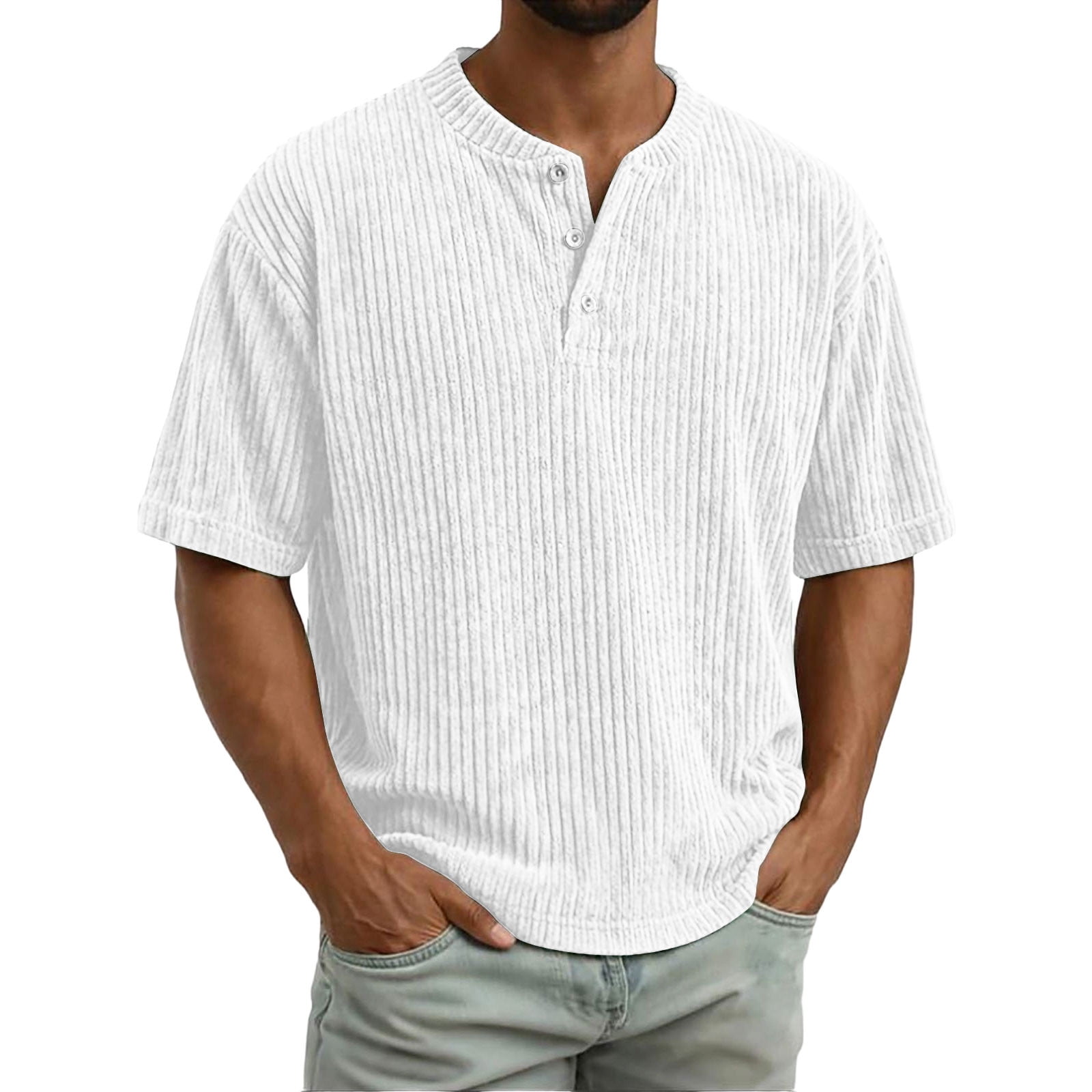 biudgviw Henley Shirts for Men Casual Textured Short Sleeve Tops Summer ...