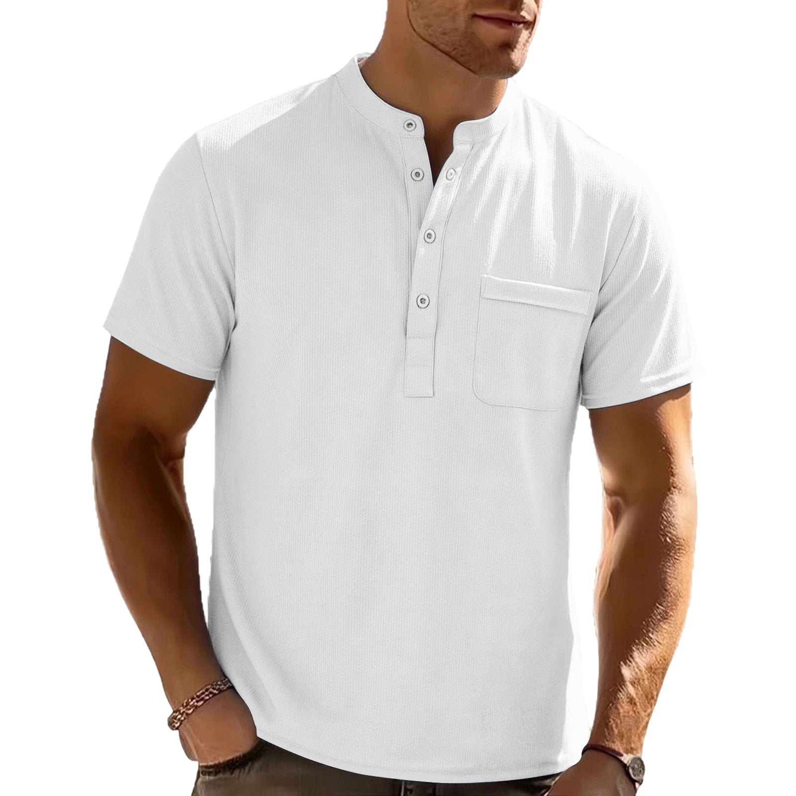 biudgviw Henley Shirts for Men Loose Classic Fit Short Sleeve Tops ...