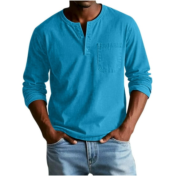 biudgviw Henley Shirts for Men Rolled Up Long Sleeve Button Tops ...