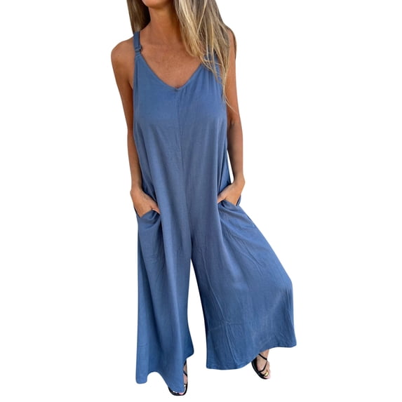 biudgviw Jumpsuits for Women Adjustable Strap Casual V Neck Sleeveless ...