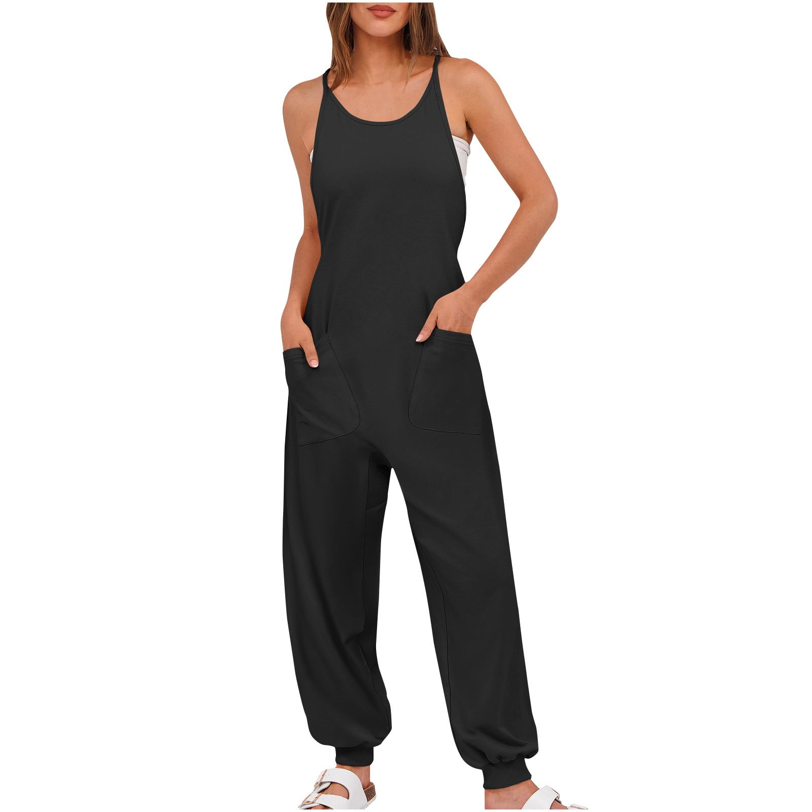 biudgviw Jumpsuits for Women Spaghetti Strap U Neck Tank Top Rompers ...