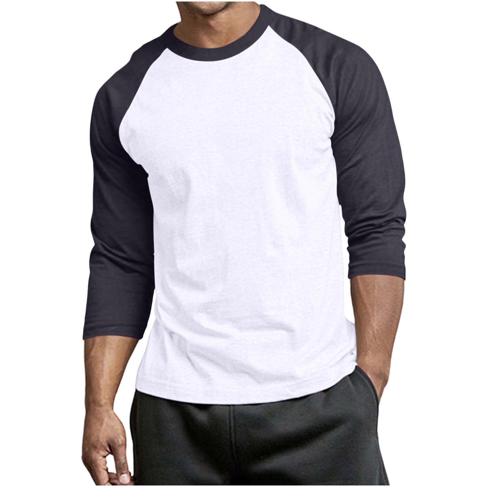 biudgviw Men's 3/4 Sleeve Shirts Fashion Color Block Crewneck T-Shirt ...