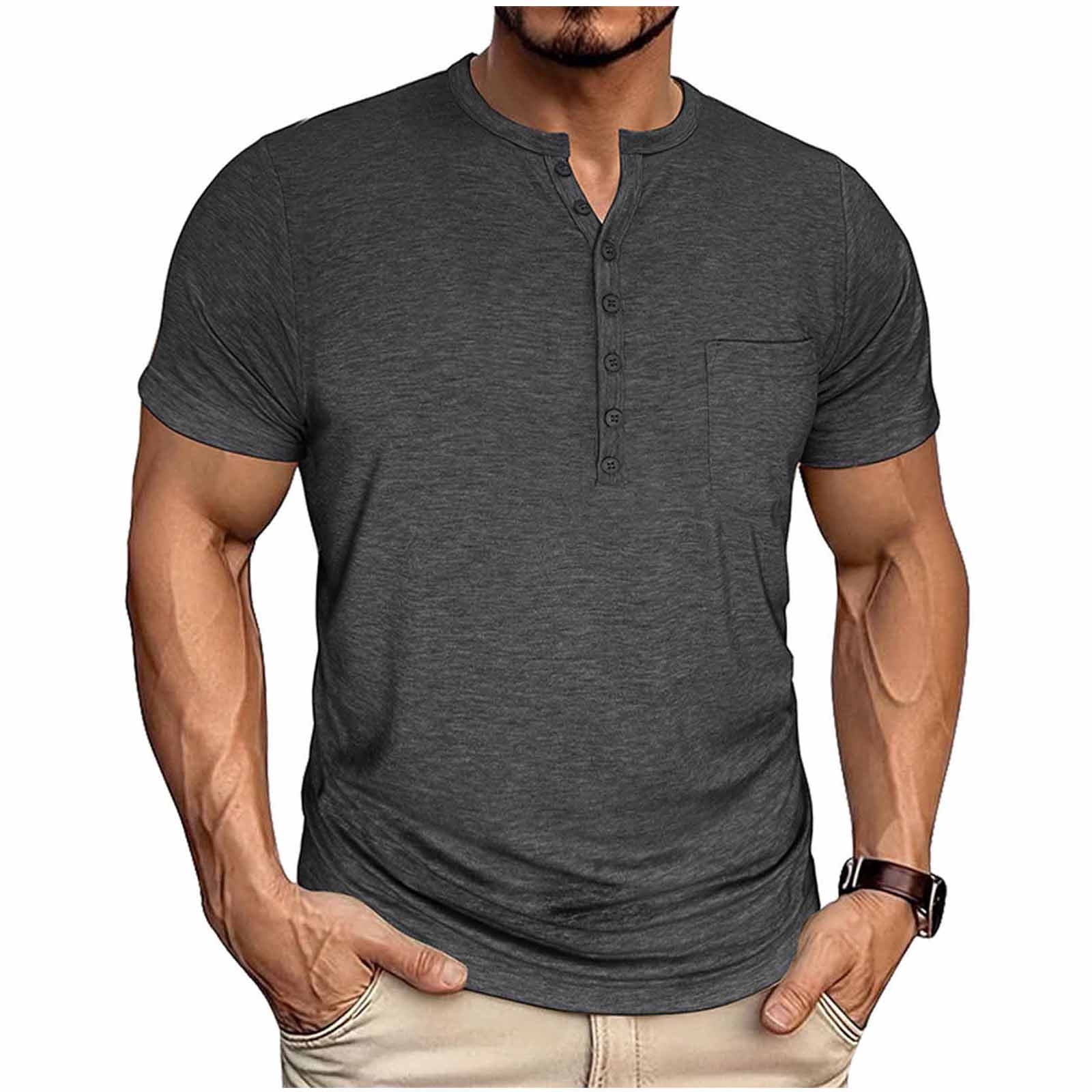 biudgviw Men's Casual Henley Shirts Summer Short Sleeve Tops Soft Slim ...