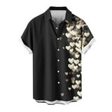 biudgviw Men's Hawaiian Shirt Valentine's Day Heart Print Crewneck Tops ...