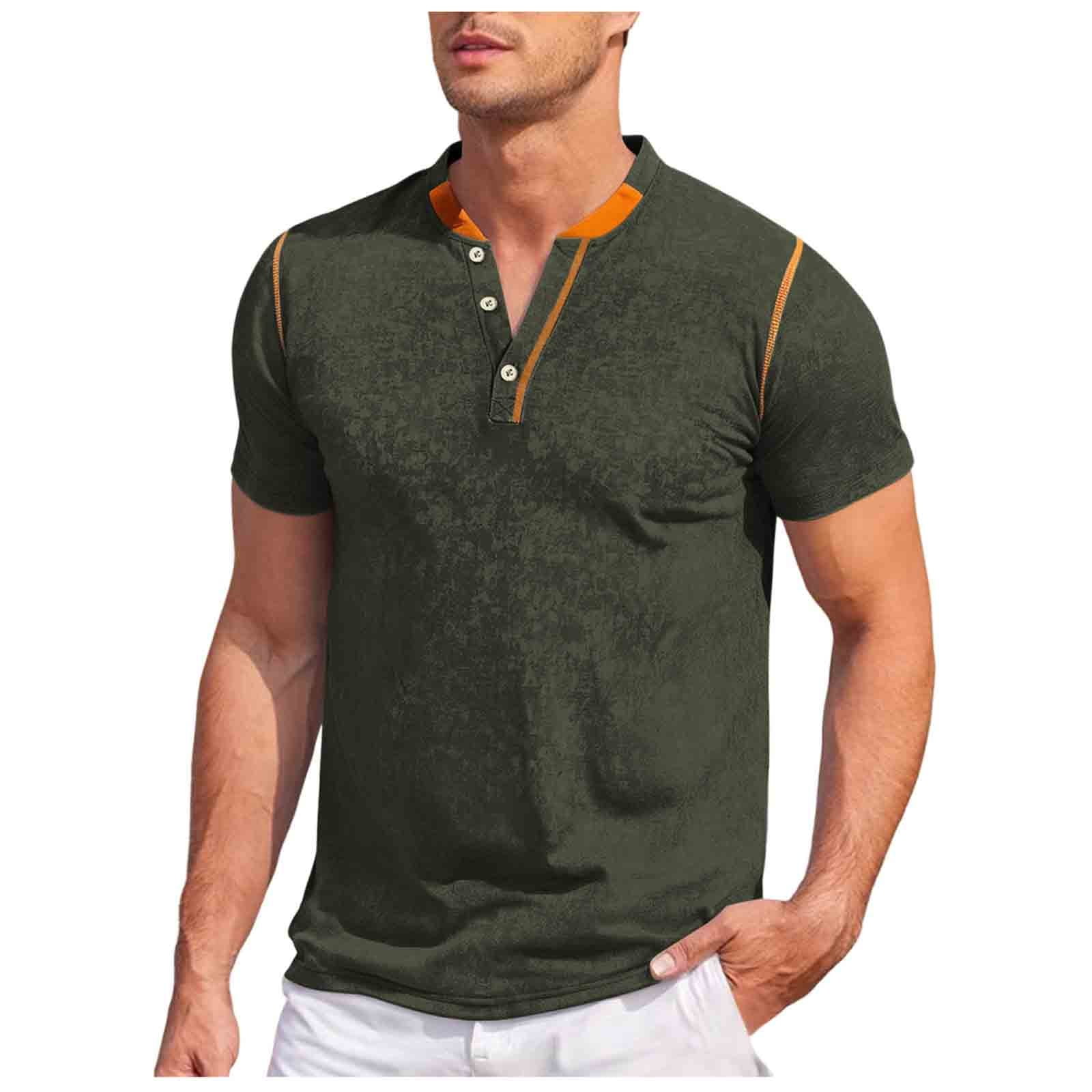 biudgviw Men's Henley Shirts Color Block Short Sleeve V Neck Tops ...