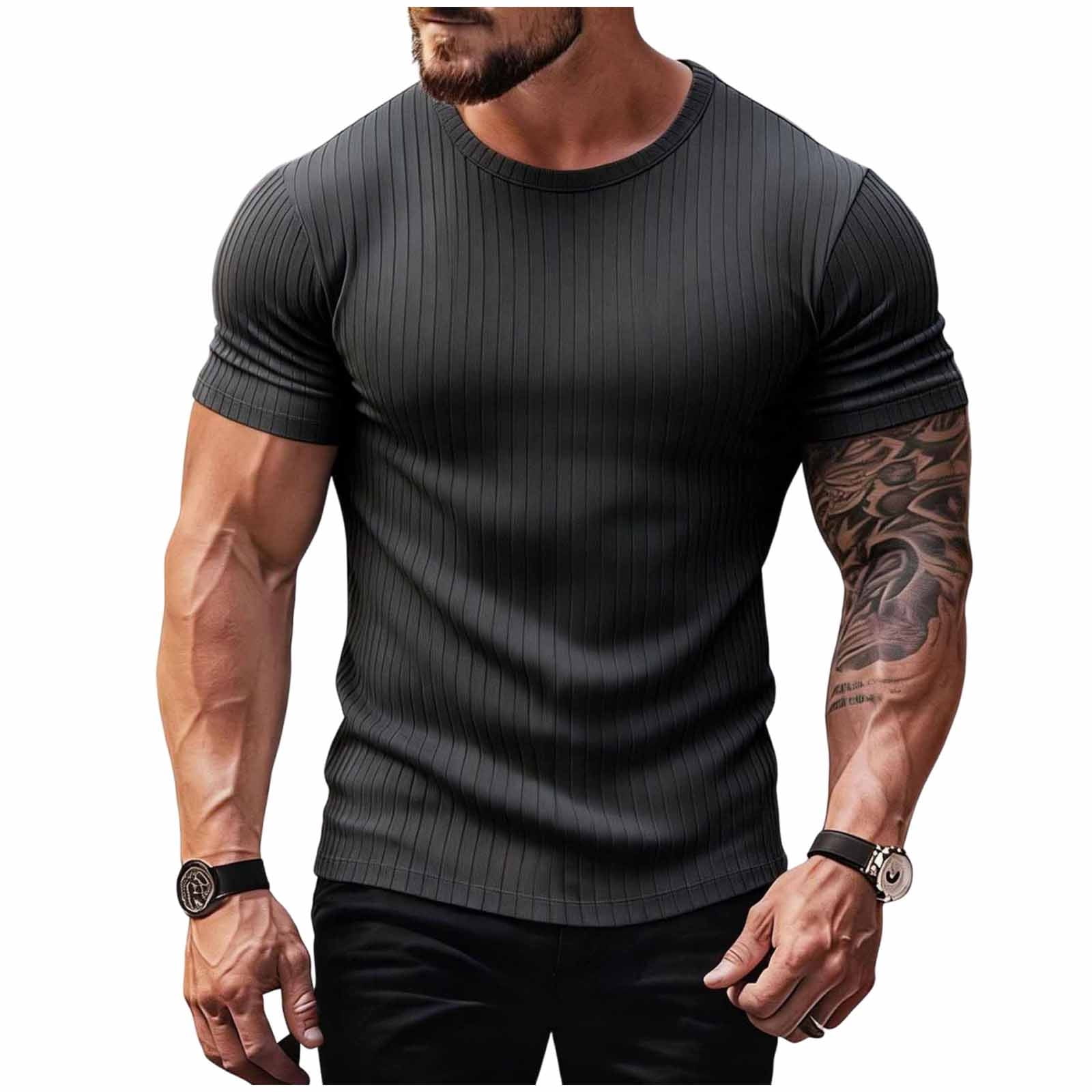 biudgviw Men's Muscle T-Shirt Summer Textured Short Sleeve Athletic ...