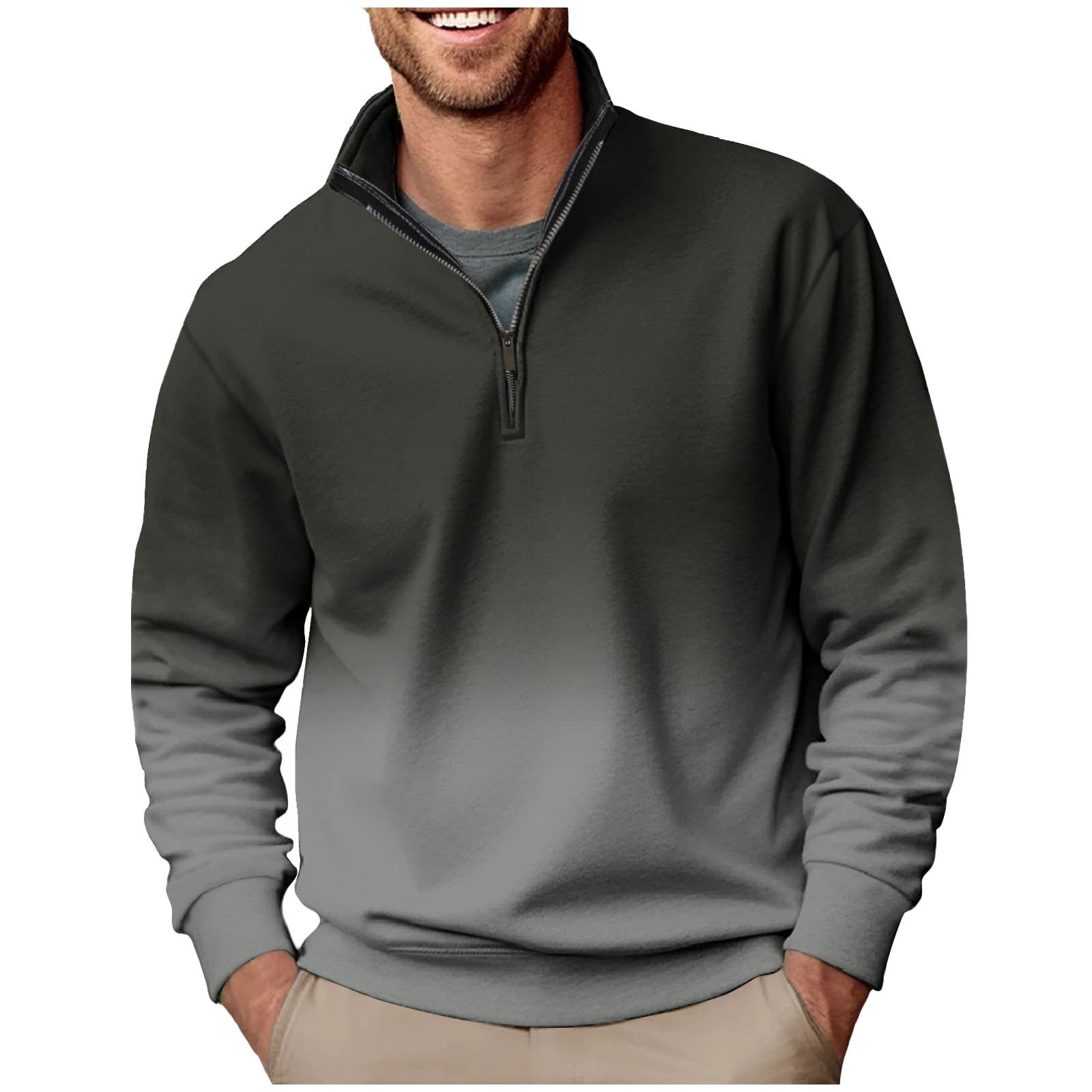 biudgviw Men's Quarter Zip Sweatshirt Soft Stand Collared Long Sleeve ...