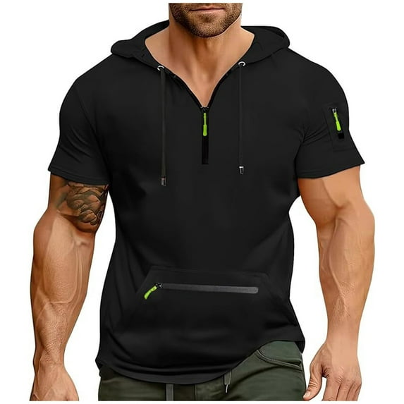 biudgviw Men's Short Sleeve Hoodies Drawstring Casual Athletic Short ...