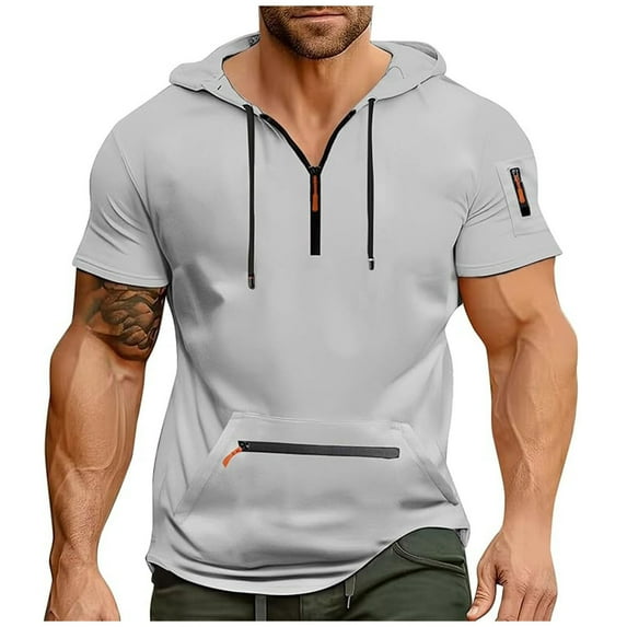 biudgviw Men's Short Sleeve Hoodies Drawstring Casual Athletic Short ...
