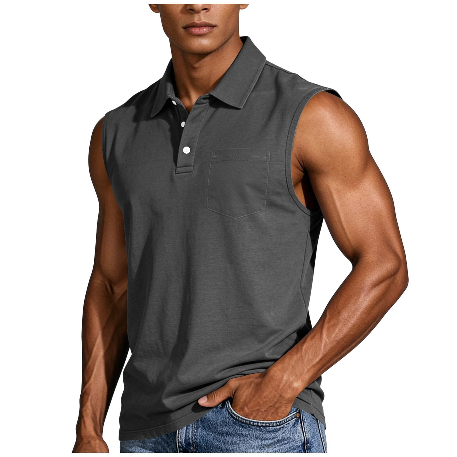 biudgviw Men's Sleeveless Shirts Casual Stylish Button T-Shirt ...