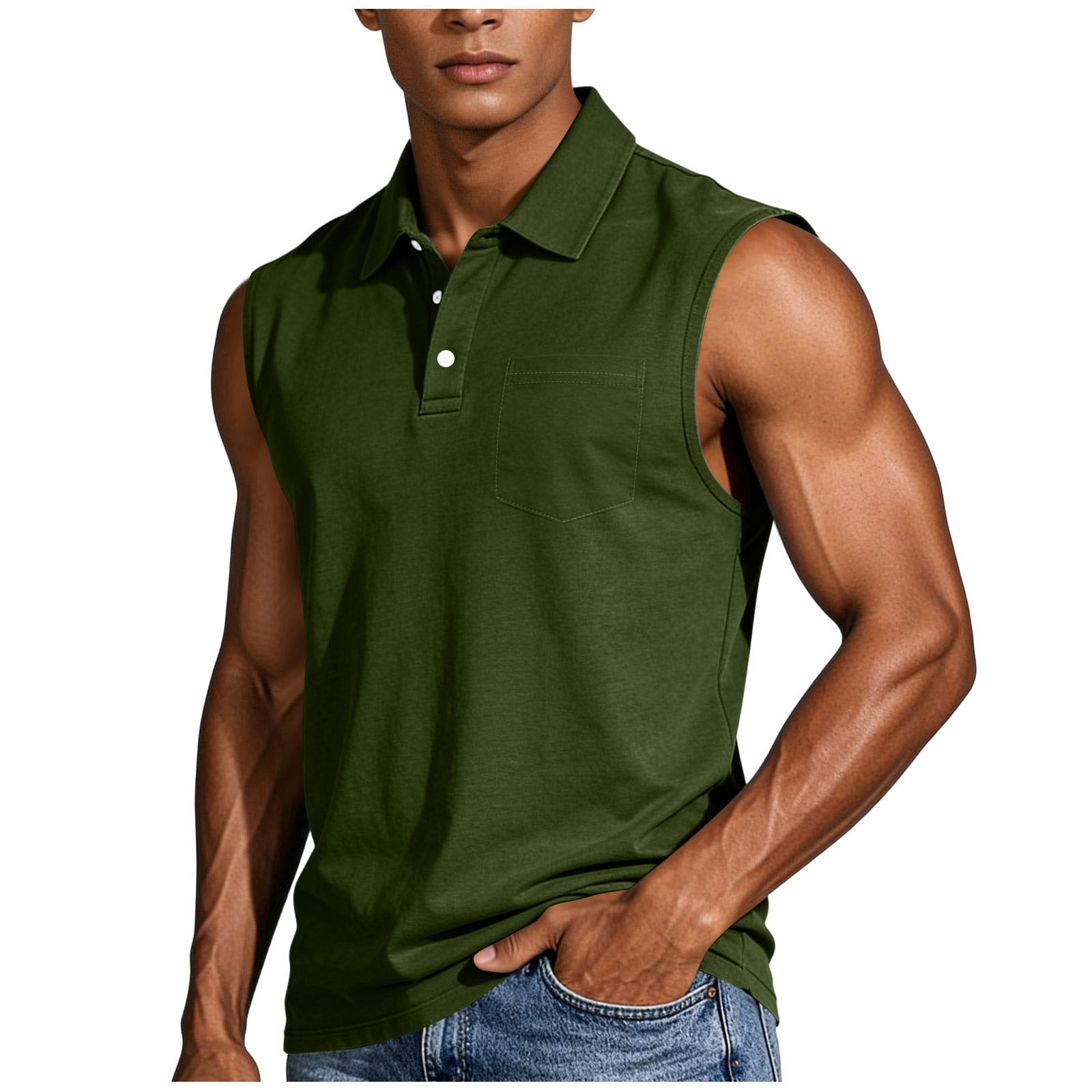 biudgviw Men's Sleeveless Shirts Casual Stylish Button T-Shirt ...