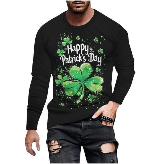 biudgviw Men's St Patrick's Long Sleeve Shirts Print Soft Crewneck Tees ...