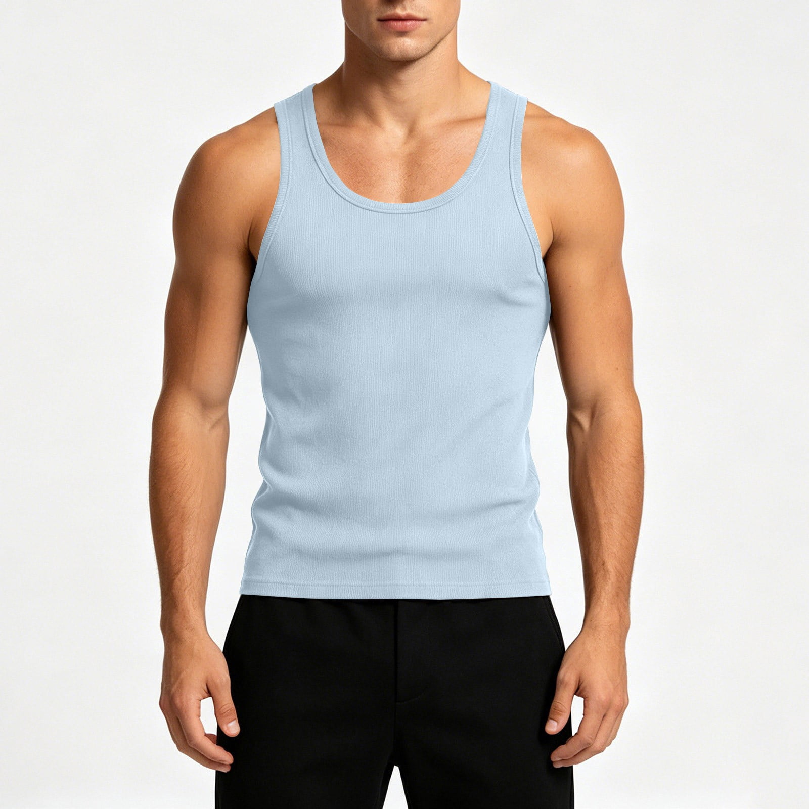biudgviw Men's Tank Top Casual Elastic Crewneck Sleeveless Muscle T ...