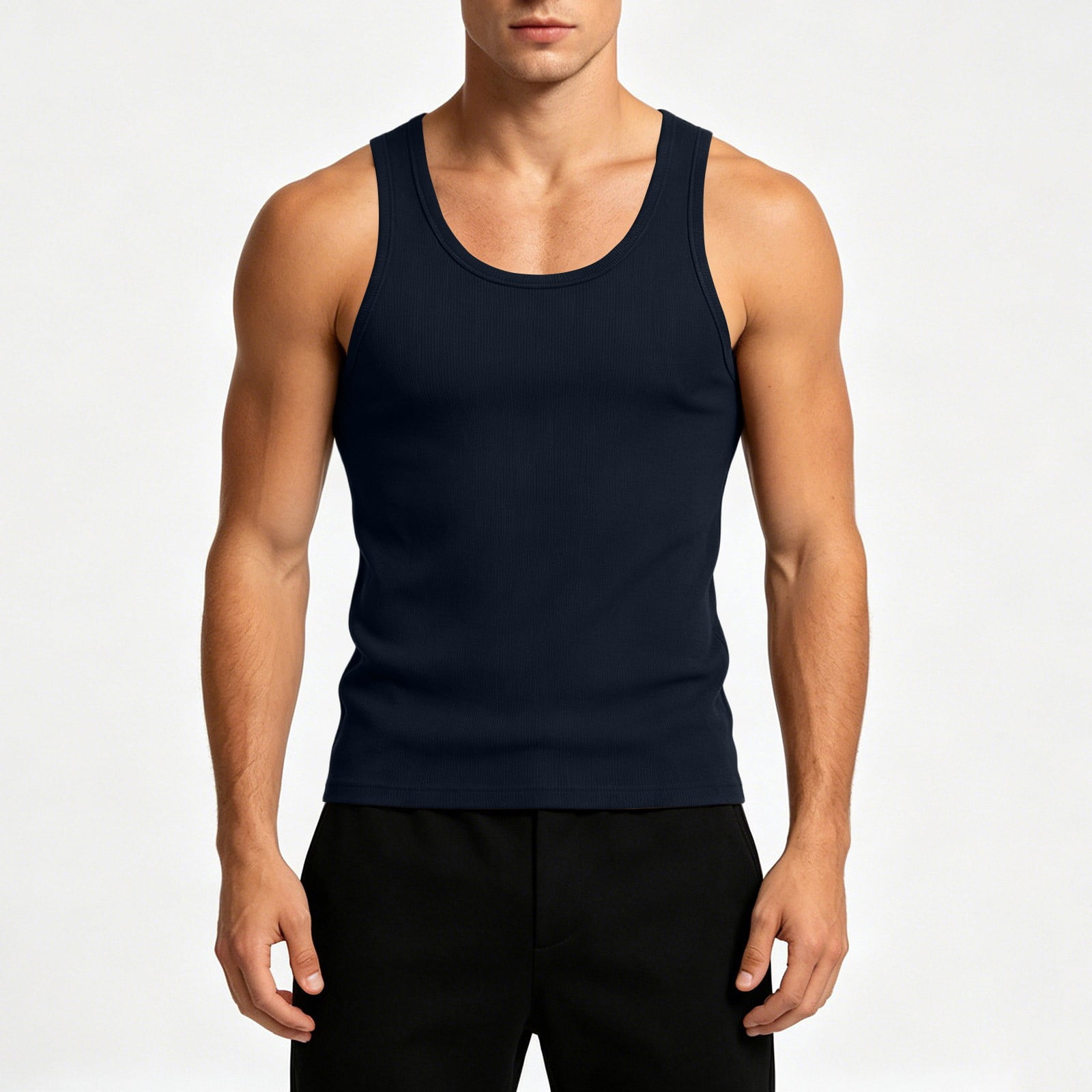 biudgviw Men's Tank Top Casual Elastic Crewneck Sleeveless Muscle T ...