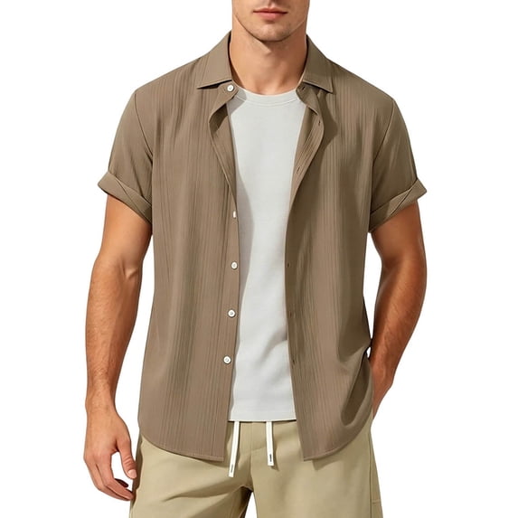 biudgviw Mens Button Down Shirt Casual Textured Short Sleeve Tops ...