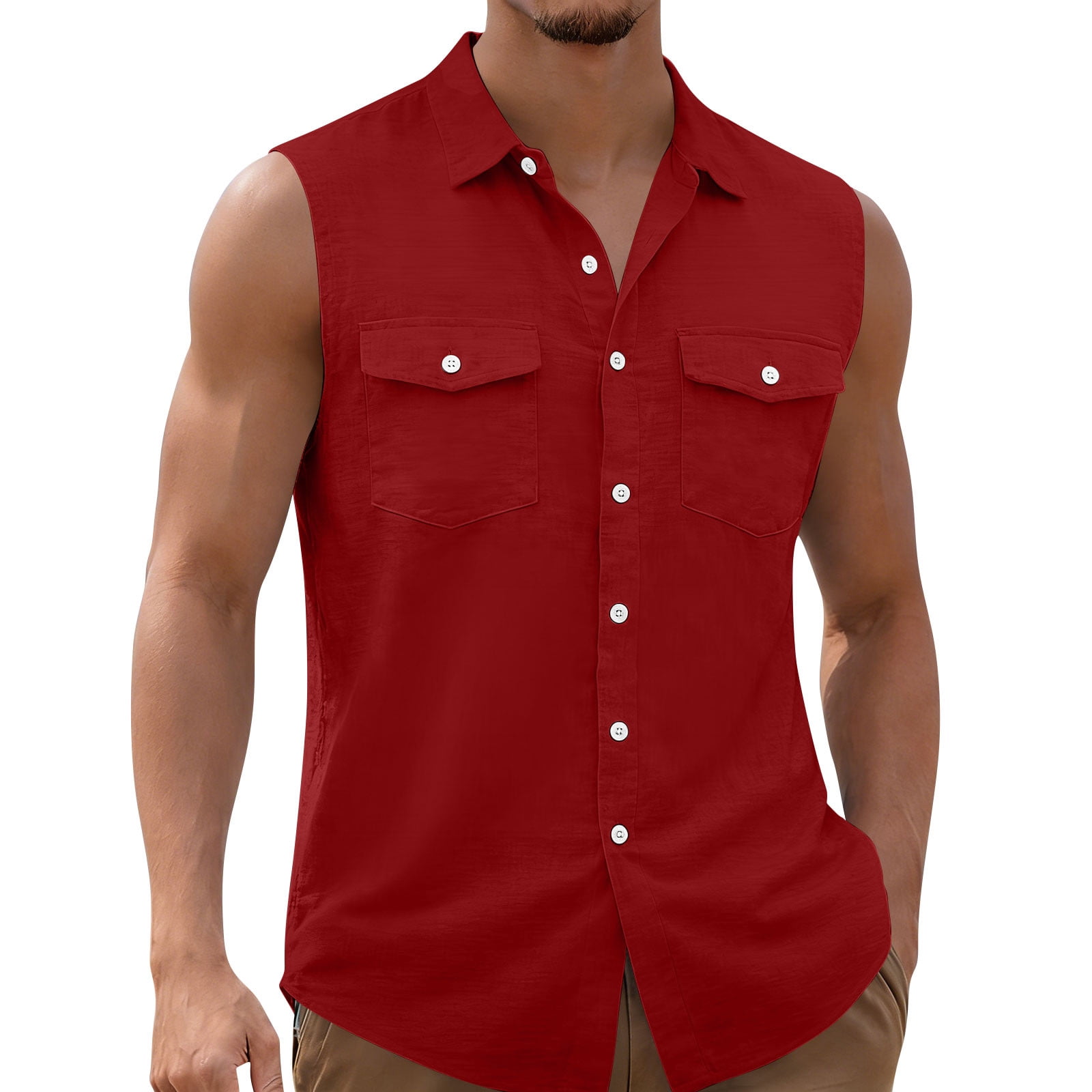 biudgviw Mens Sleeveless Button Down Shirts Breathable Casual Stylish ...
