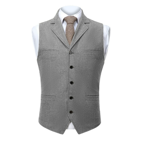 biudgviw Mens Suit Vest Button Casual Sleeveless Jacket Tweed V Neck ...