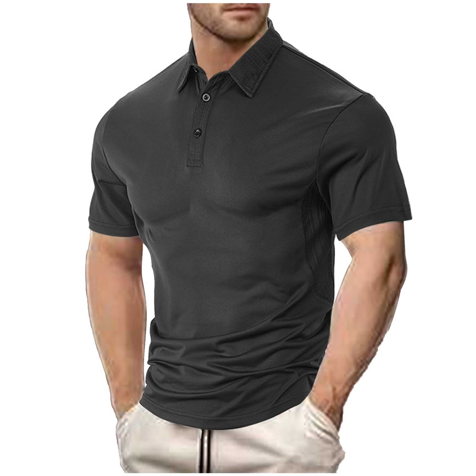 biudgviw Mens T Shirts Button Lapel Fitted Muscle Shirts Casual Short ...