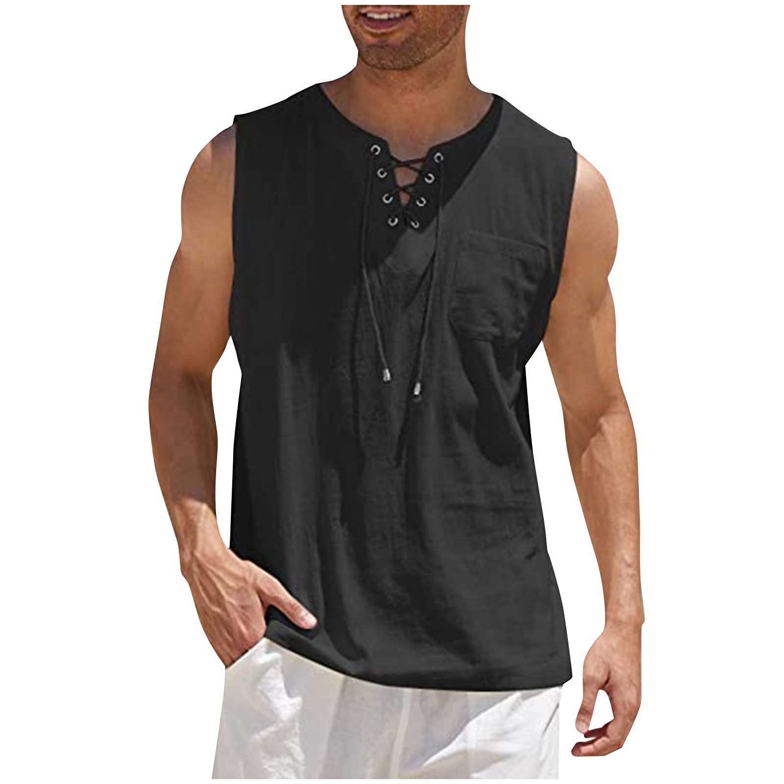 biudgviw Mens Tank Tops Cotton Linen Sleeveless Shirts Renaissance ...