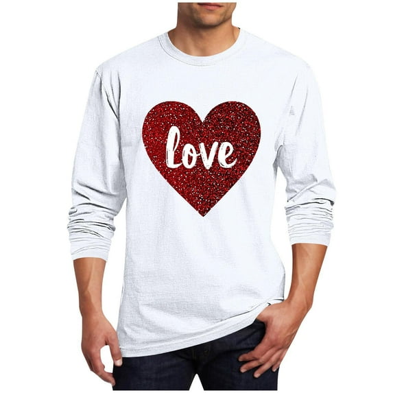 biudgviw Mens Valentines Shirt Rolled Up Long Sleeve Tops Fashion Heart ...