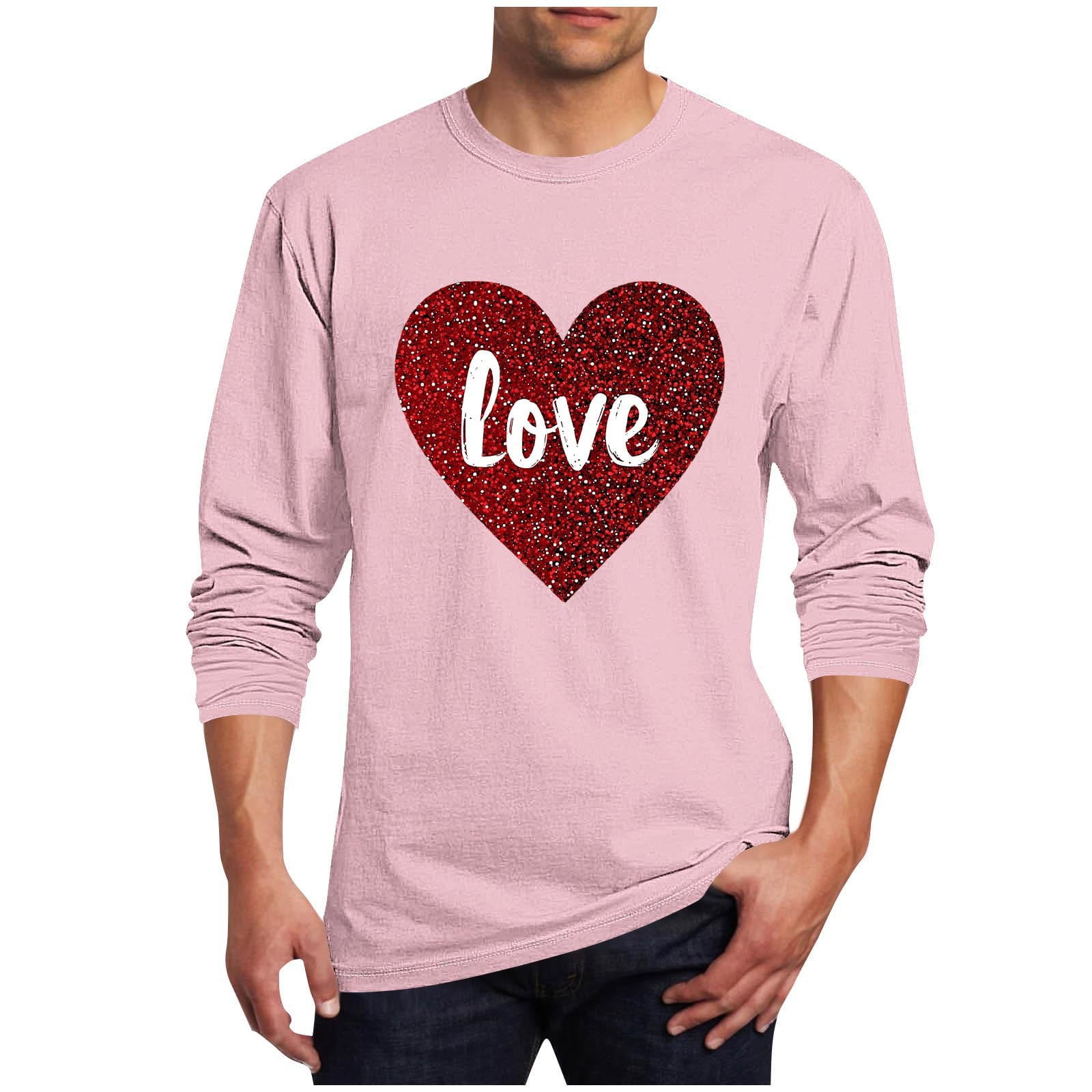 biudgviw Mens Valentines Shirt Rolled Up Long Sleeve Tops Fashion Heart ...