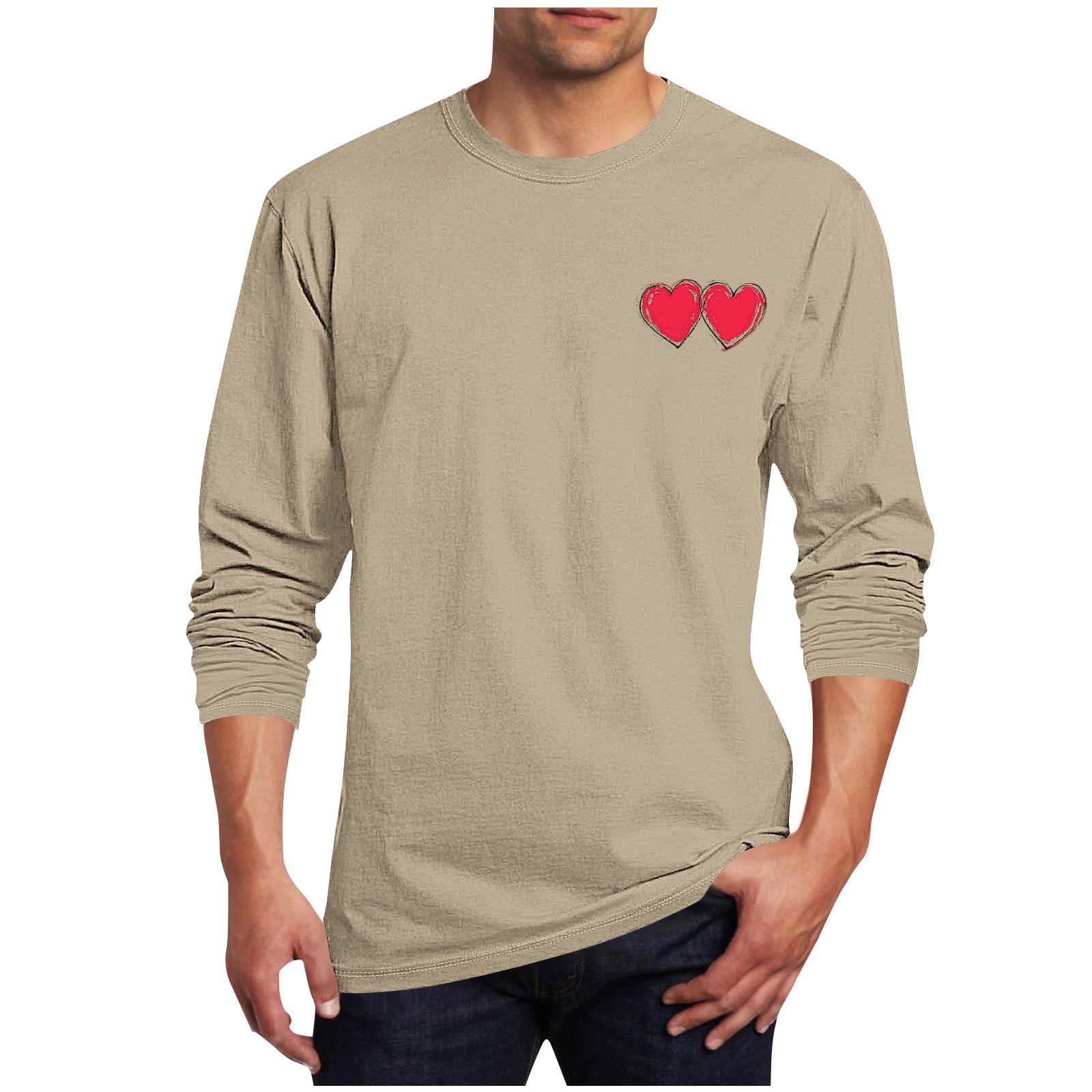 biudgviw Mens Valentines Shirt Rolled Up Long Sleeve Tops Fashion Heart ...