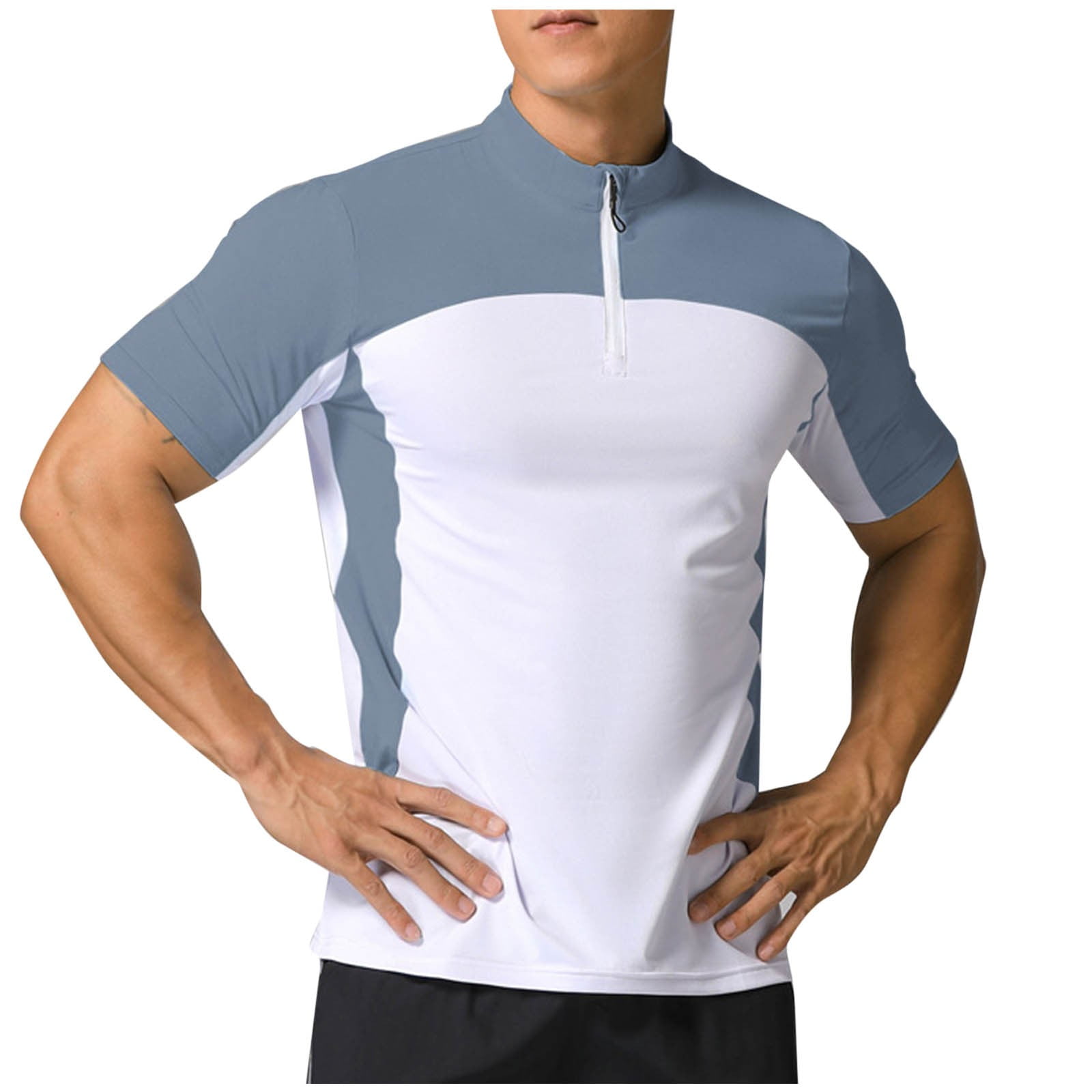 biudgviw Mens Workout Shirts Color Block Quarter Zip Muscle T-Shirts ...