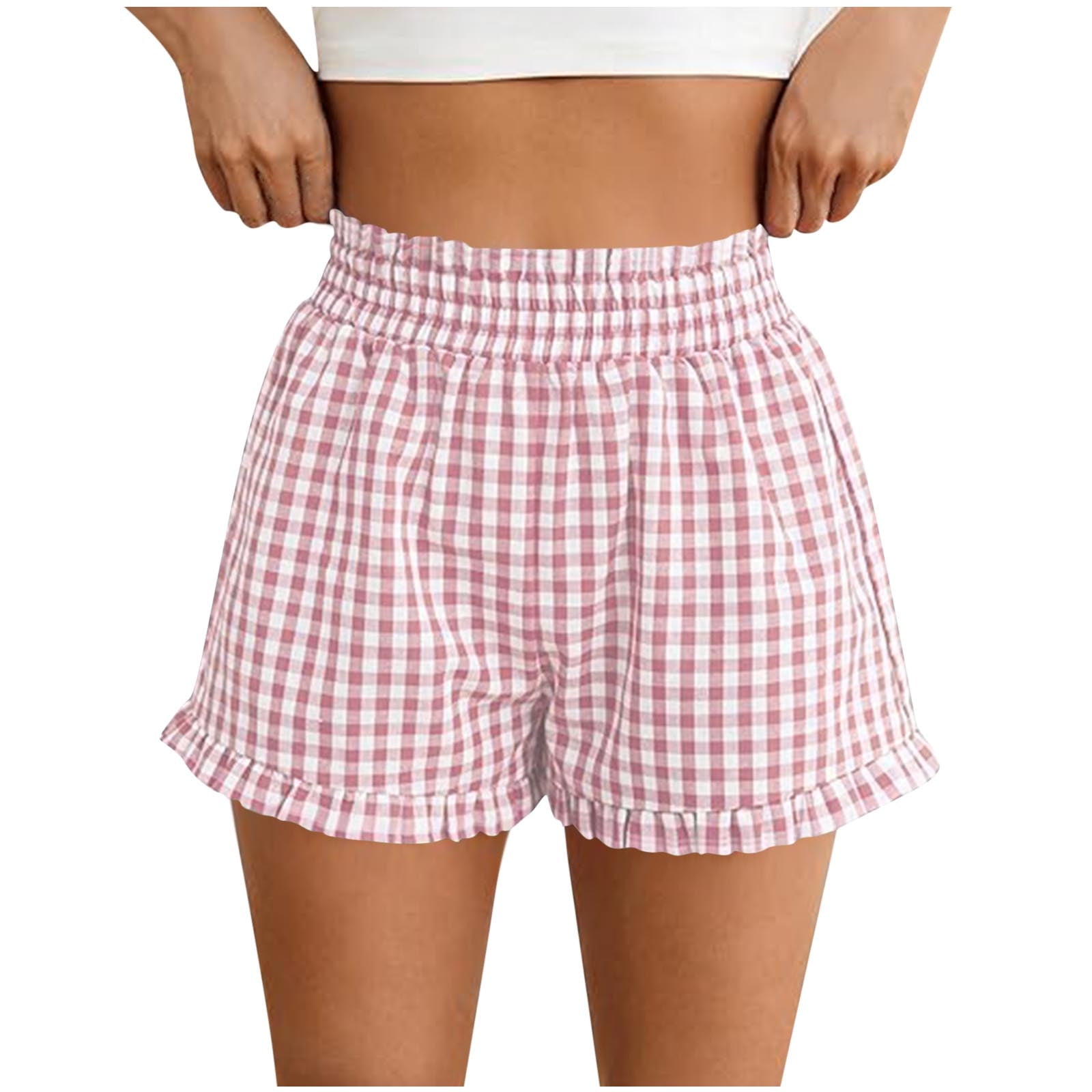 biudgviw Pajama Shorts for Women Plaid Sleep Shorts Cute Boxer Pj ...