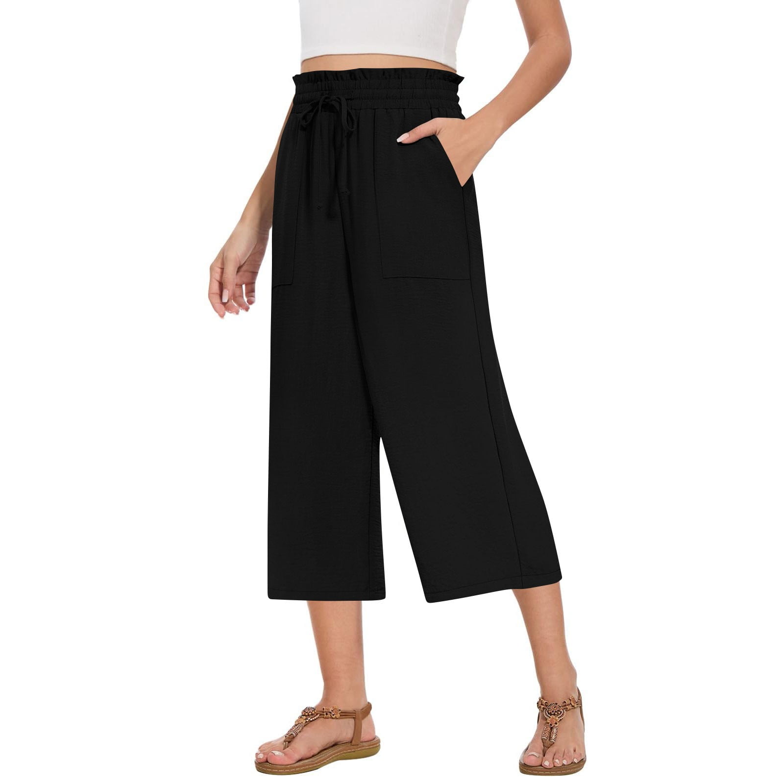 biudgviw Palazzo Pants for Women Ruffle Elastic High Waisted Wide Leg ...